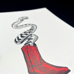 SNAKE in BOOT PRINT, Linocut, Print, Block Print, Snake, Snake Art ...