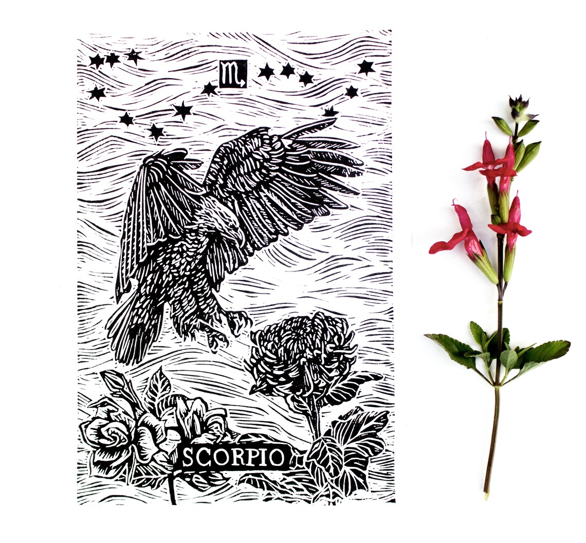 SCORPIO Linocut Print Zodiac Sign Astrology Prints Art | Etsy