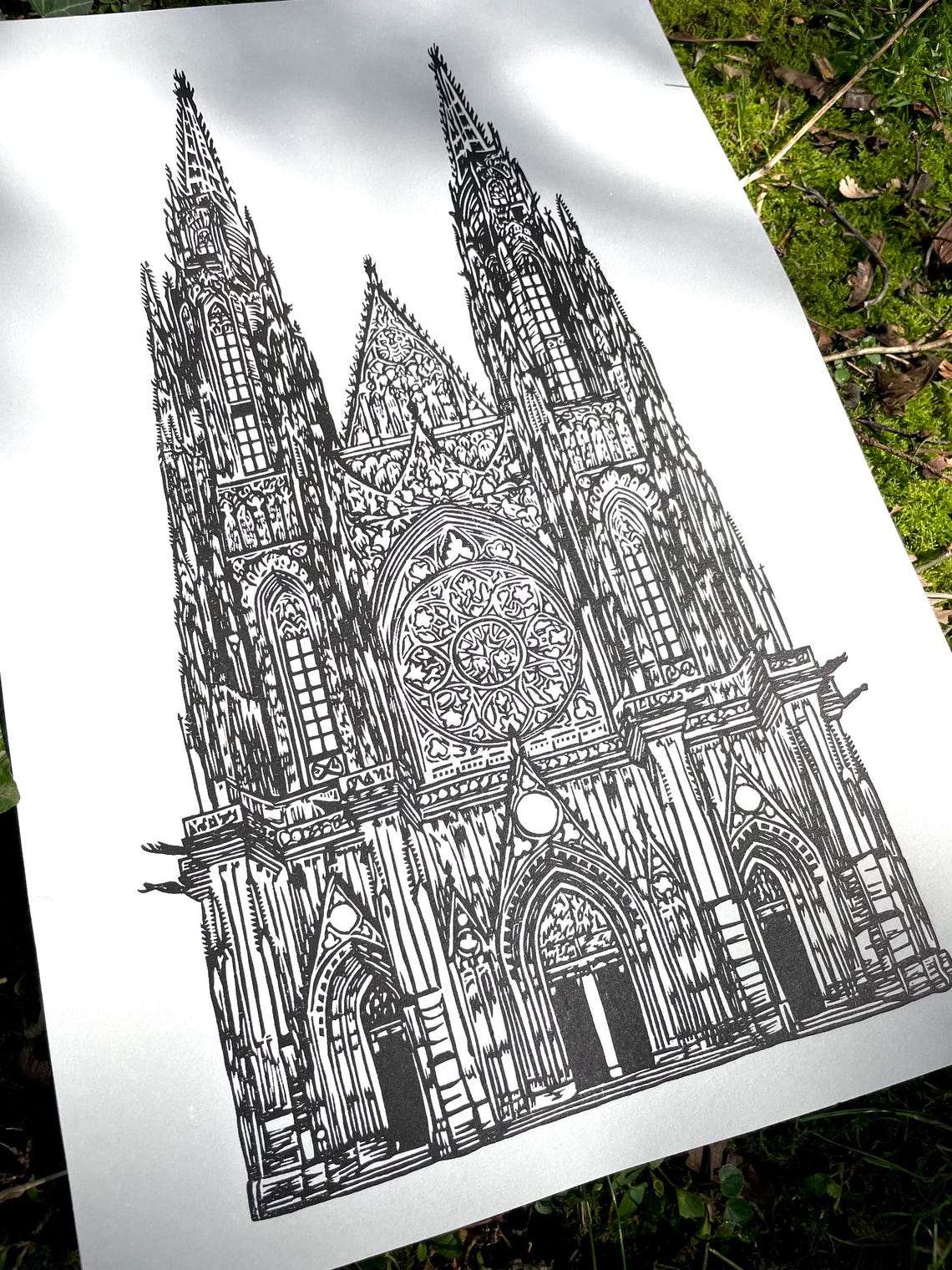 GOTHIC CATHEDRAL PRINT, Cathedral, Gothic, Linocut, Print, St. Vitus ...