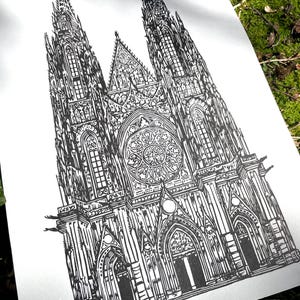 GOTHIC CATHEDRAL PRINT, Cathedral, Gothic, Linocut, Print, St. Vitus ...