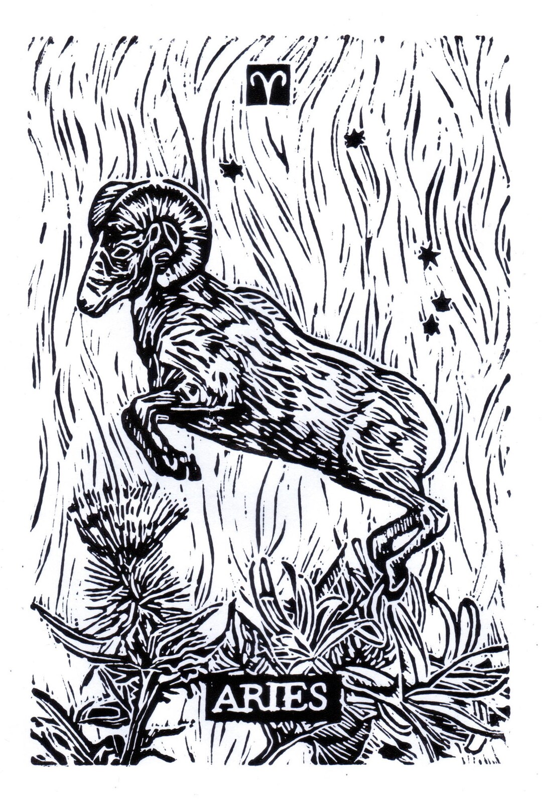 ARIES, Linocut Print, Zodiac Sign, Astrology Prints, Art Print, Wall ...