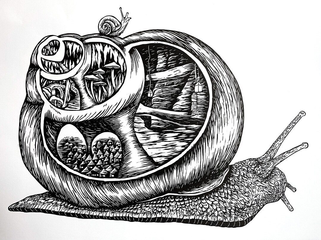 GIANT SNAIL PRINT, Snail Print, Snail Linocut, Snail Art, Linocut ...