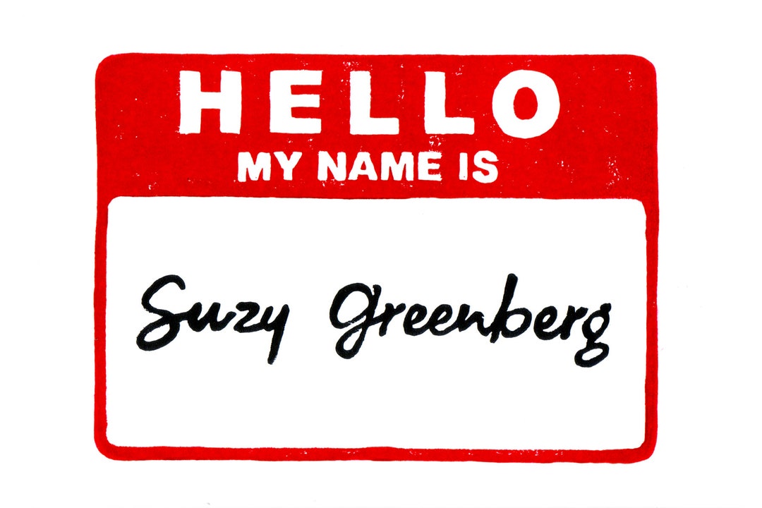 SUZY GREENBERG PRINT Linocut Print Hello My Name is Suzy - Etsy