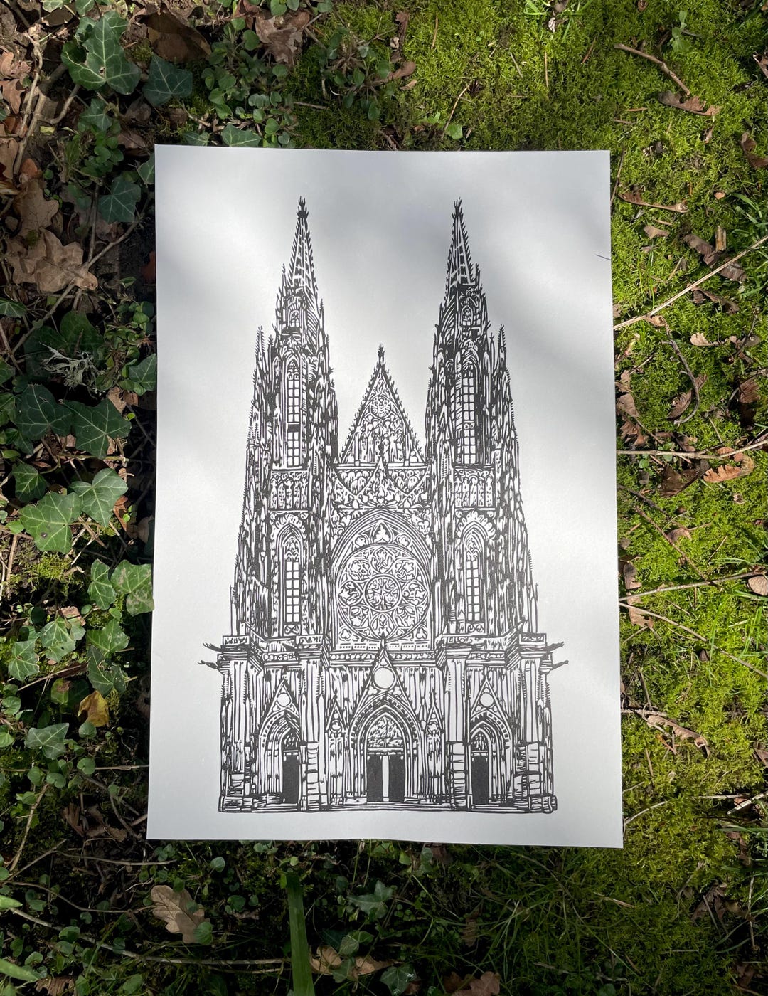 GOTHIC CATHEDRAL PRINT, Cathedral, Gothic, Linocut, Print, St. Vitus ...