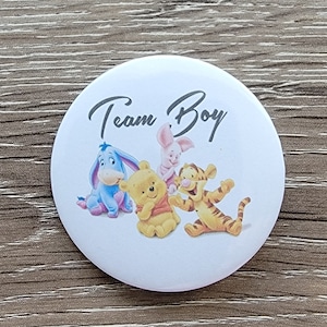 Classic Winnie the Pooh Team Boy and Team Girl Buttons for Baby Gender ...