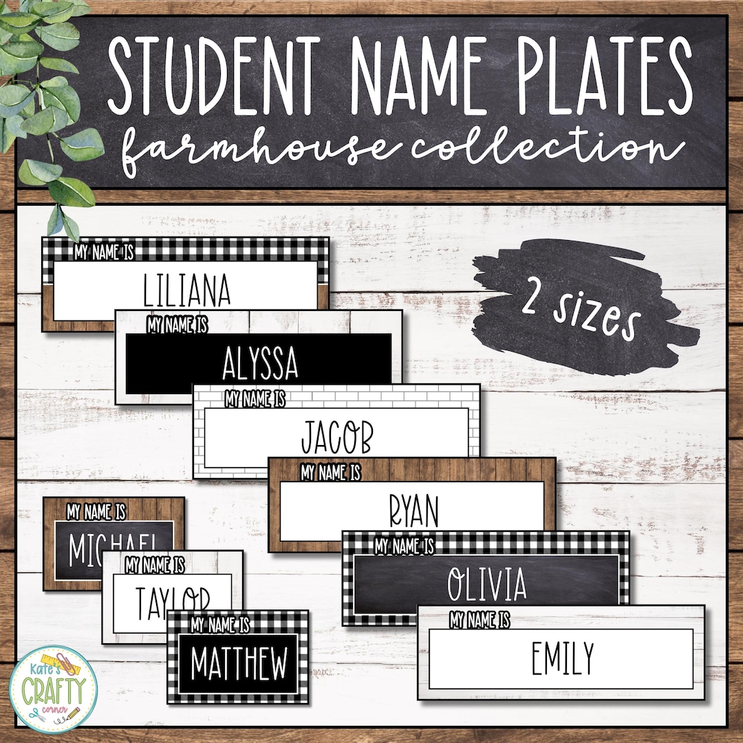 Student Name Plates | Name Tags | Desk Plates | Farmhouse | Editable ...