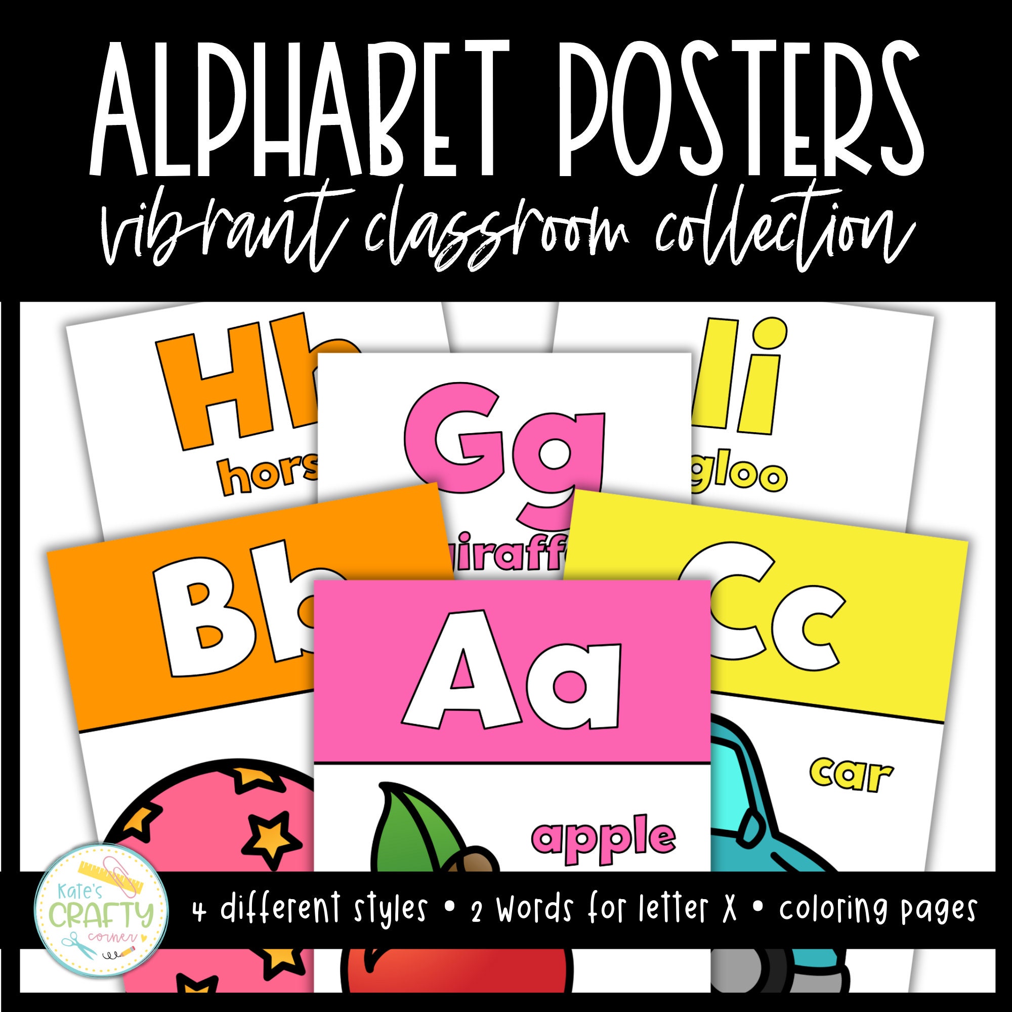 Alphabet Posters ABC Coloring Book Clipart Collection Classroom Decor ...
