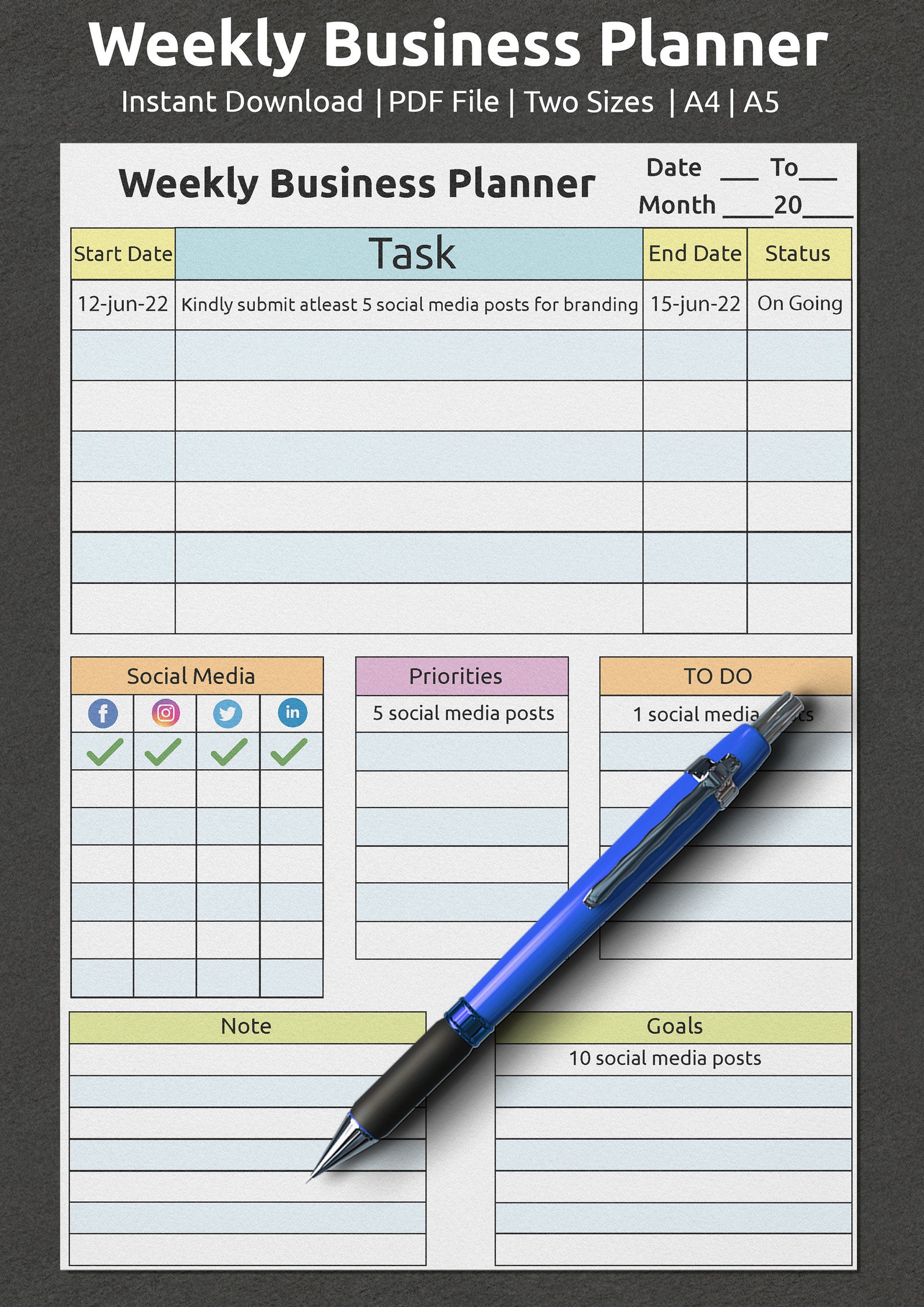 Weekly Business Planner Printable Digital Life Planner - Etsy