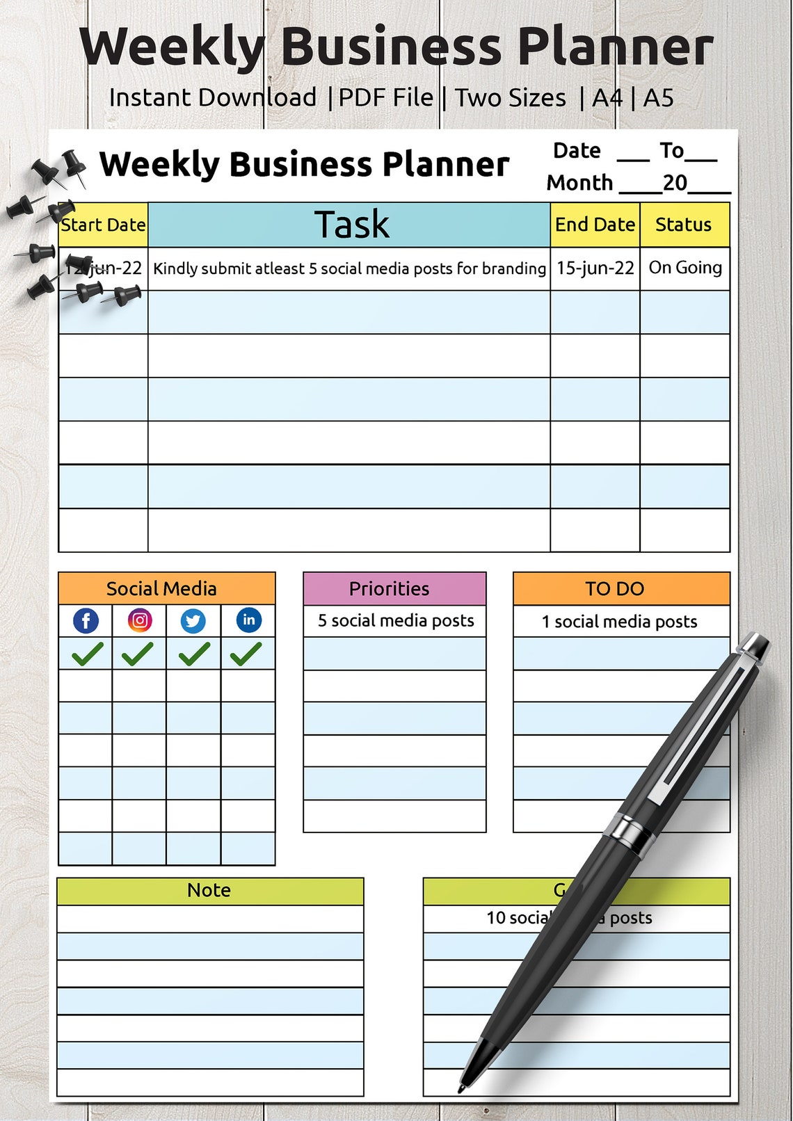 Weekly Business Planner Printable Digital Life Planner - Etsy