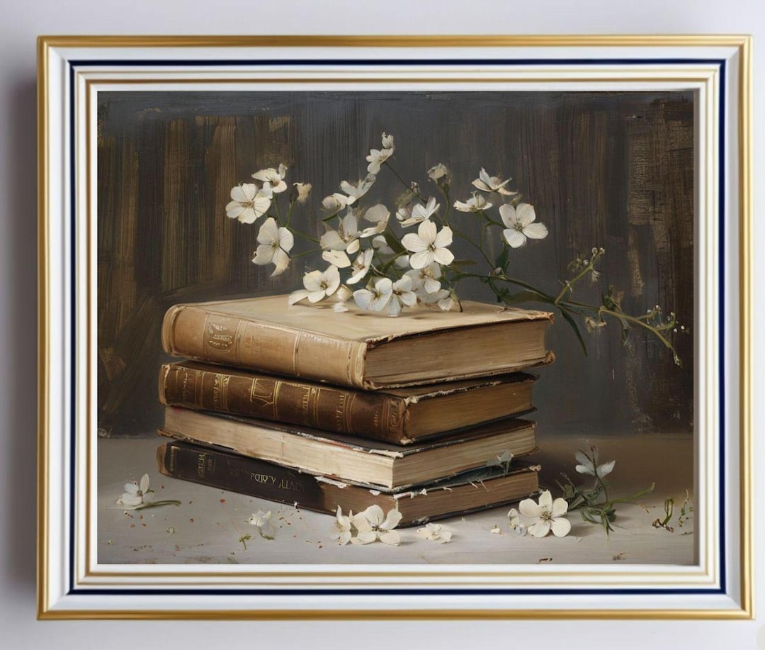 Vintage Book & Flowers Wall Art - Romantic Floral Decor for Book Lovers ...
