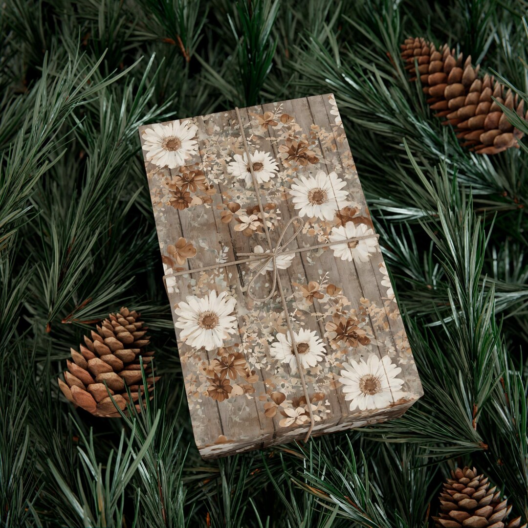 Wrapping Paper, Rustic Daisy Gift Wrap Sheets, Floral Kraft Paper Roll ...