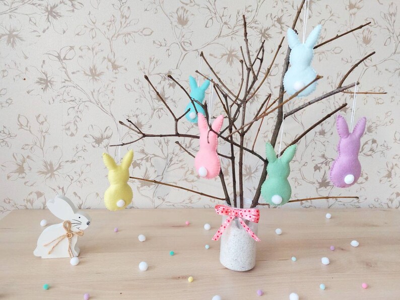 Pastel Easter Bunny Ornaments: Handmade Felt Spring Decor, Set of 6 - Etsy