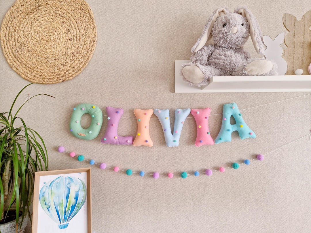 Felt Name Garland With Pom Poms: Girl Nursery Decor, Large - 5.5 Inch ...