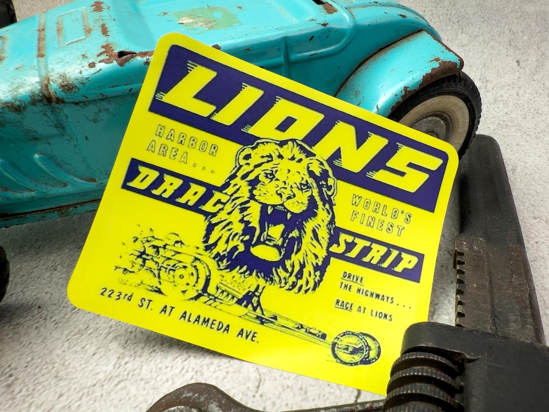 Lions Drag Strip Sticker, Vintage Racing Decal, Retro Hot Rod Track ...