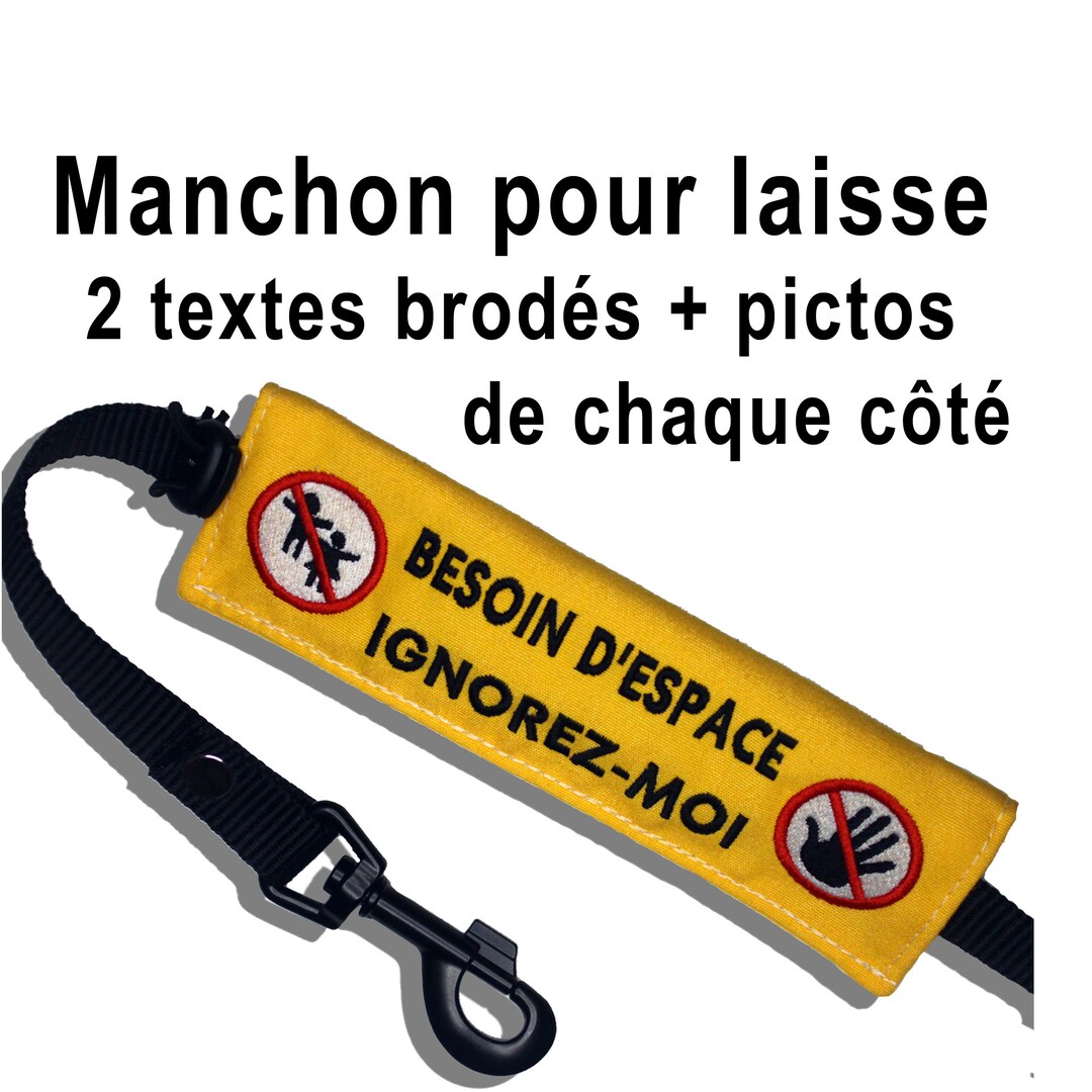 Embroidered Leash Sleeve 2 Lines 2 Personalized Pictograms Double-sided ...