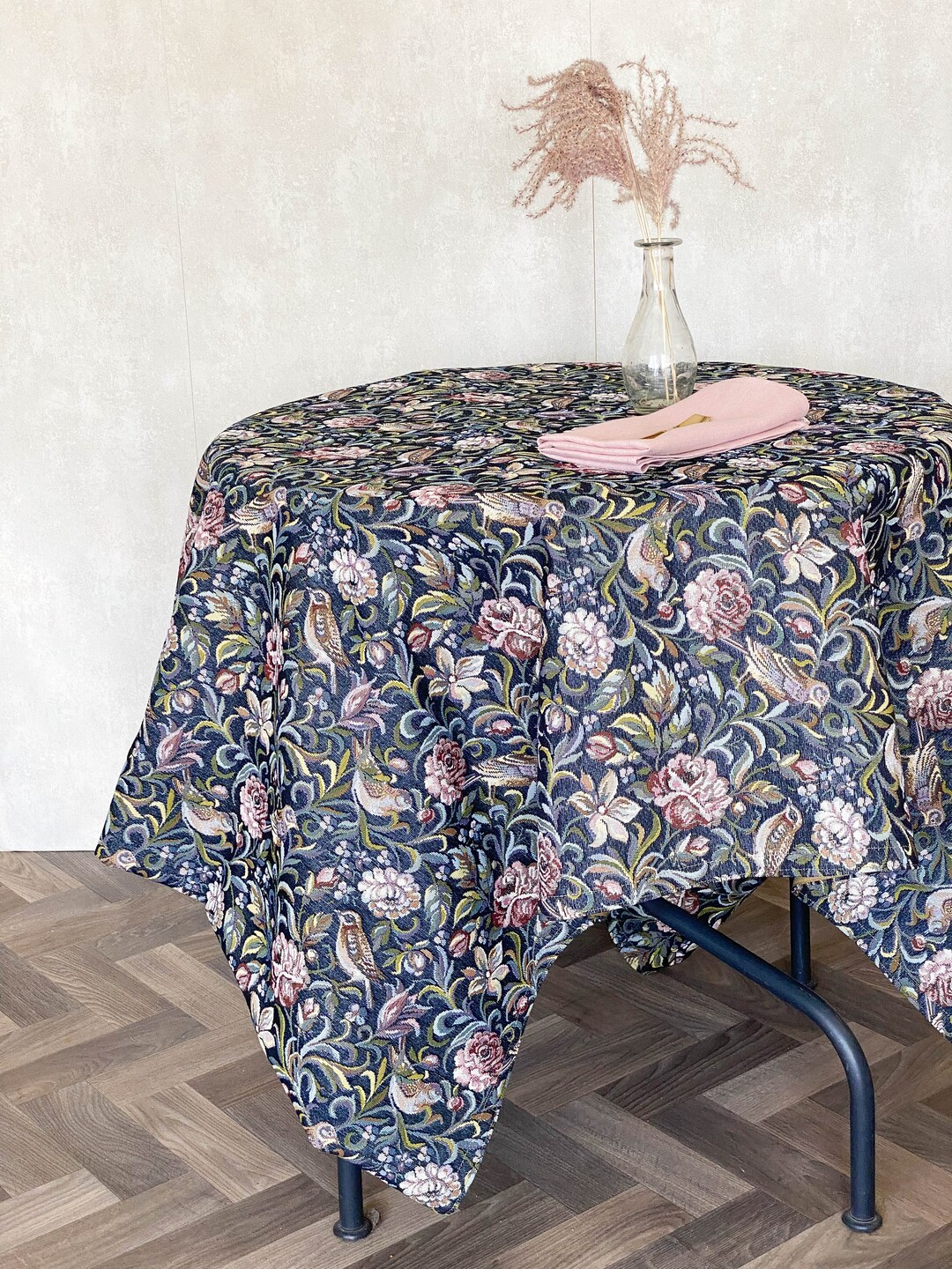 Traditional Floral Tapestry Tablecloth With Roses and Birds - Etsy