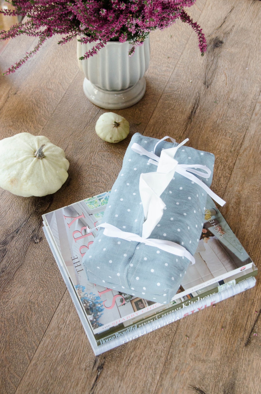 Natural Linen Tissue Box Cover Made of Washed Linen Water Green Fabric ...