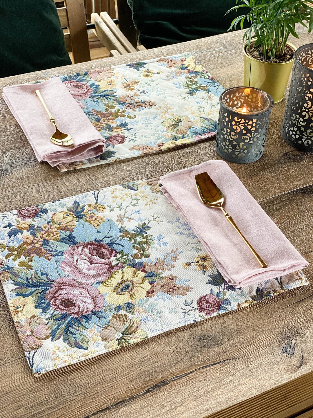 Tapestry Placemats With Roses, Botanical Placemat, Floral Table ...