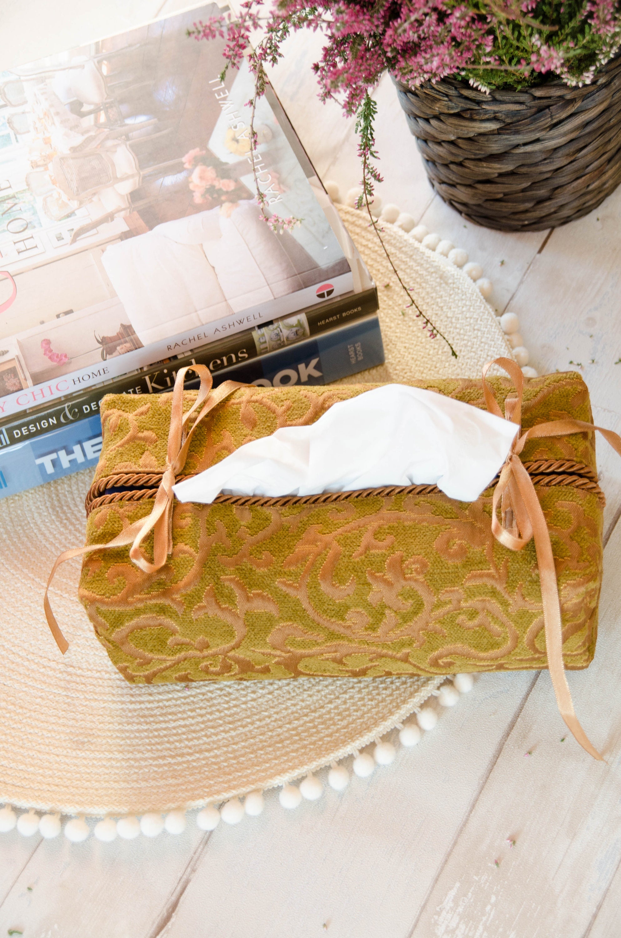 Tissue box cover made of high quality tapestry fabric house | Etsy