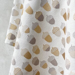 Golden Autumn Tablecloth, Acorn Fabric, White Gold Tablecloth, Winter ...