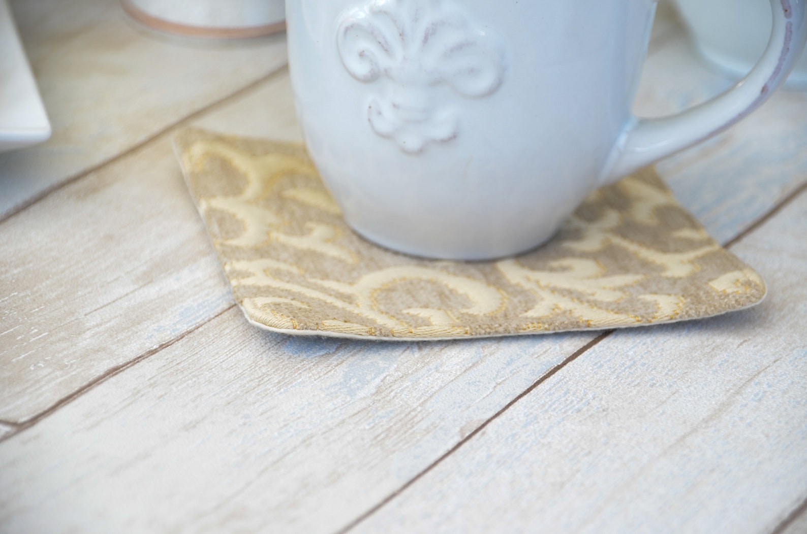 Beige Tapestry Set of Coasters 4 Pcs, Washing Machine Friendly, Soft ...