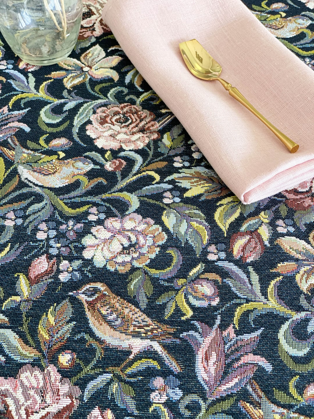 Traditional Floral Tapestry Tablecloth With Roses and Birds, Deep Vivid ...