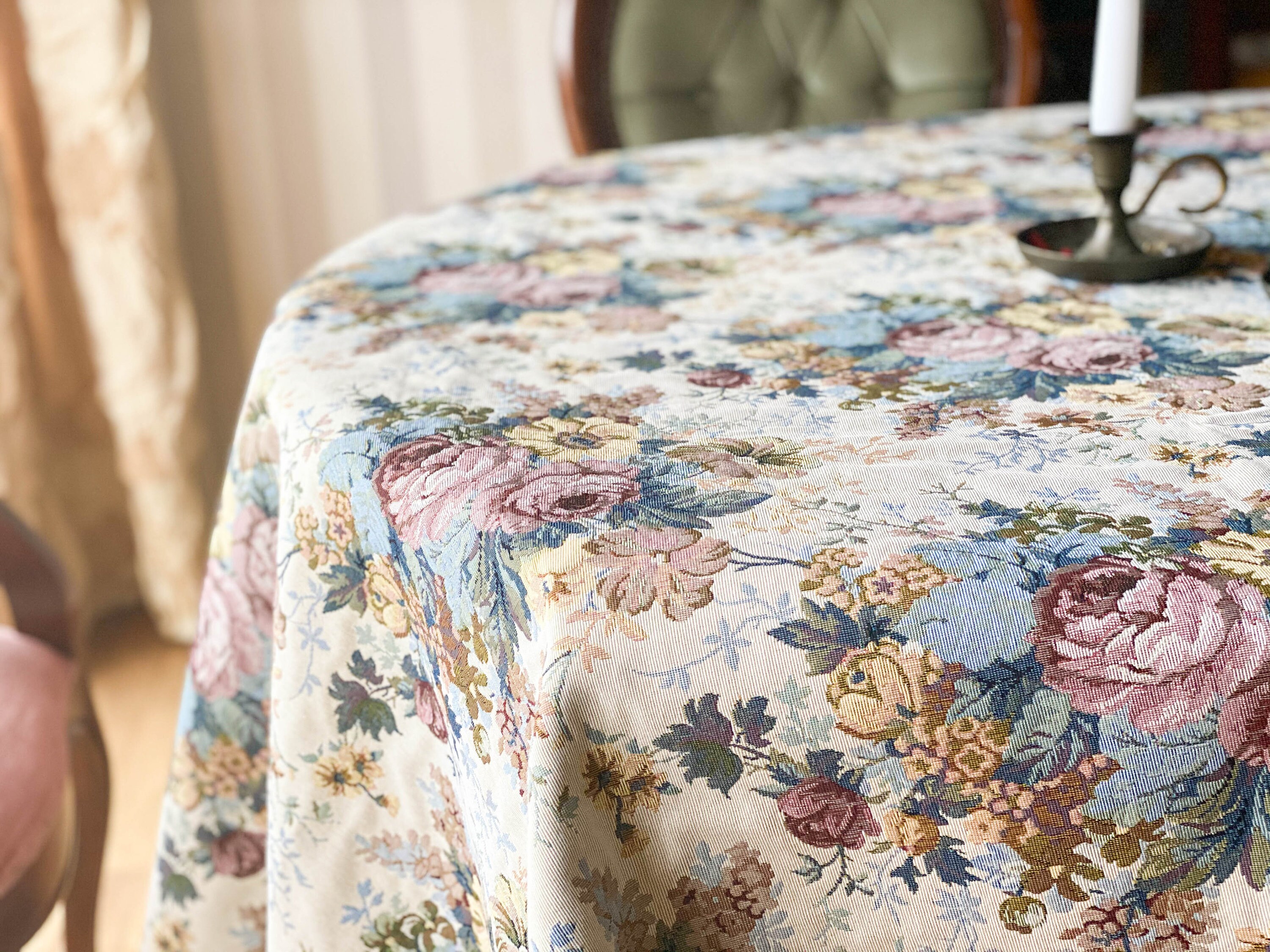 Botanical Tapestry Tablecloth With Roses Washable Floral - Etsy