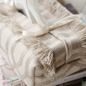 Dusty Pink Tissue Box Cover With Fringes, Geometrical Fabric Tissue Box ...