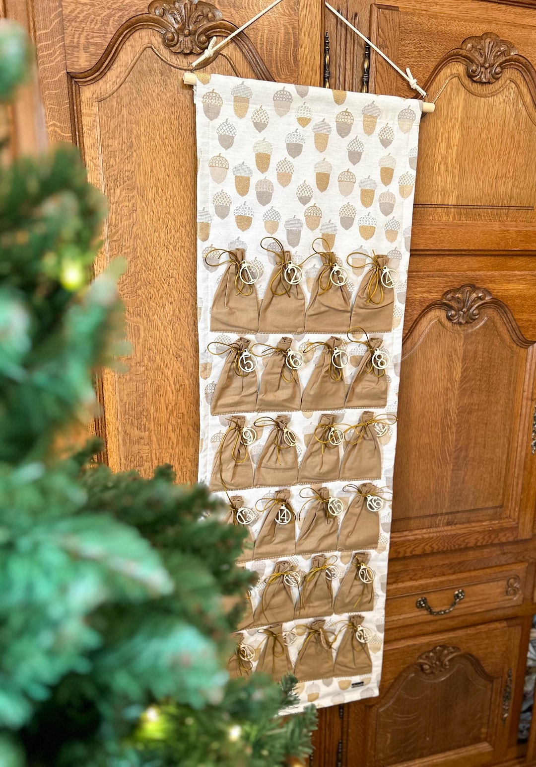 Golden Christmas Family Advent Calendar, Shiny Fabric Advent Calendar ...