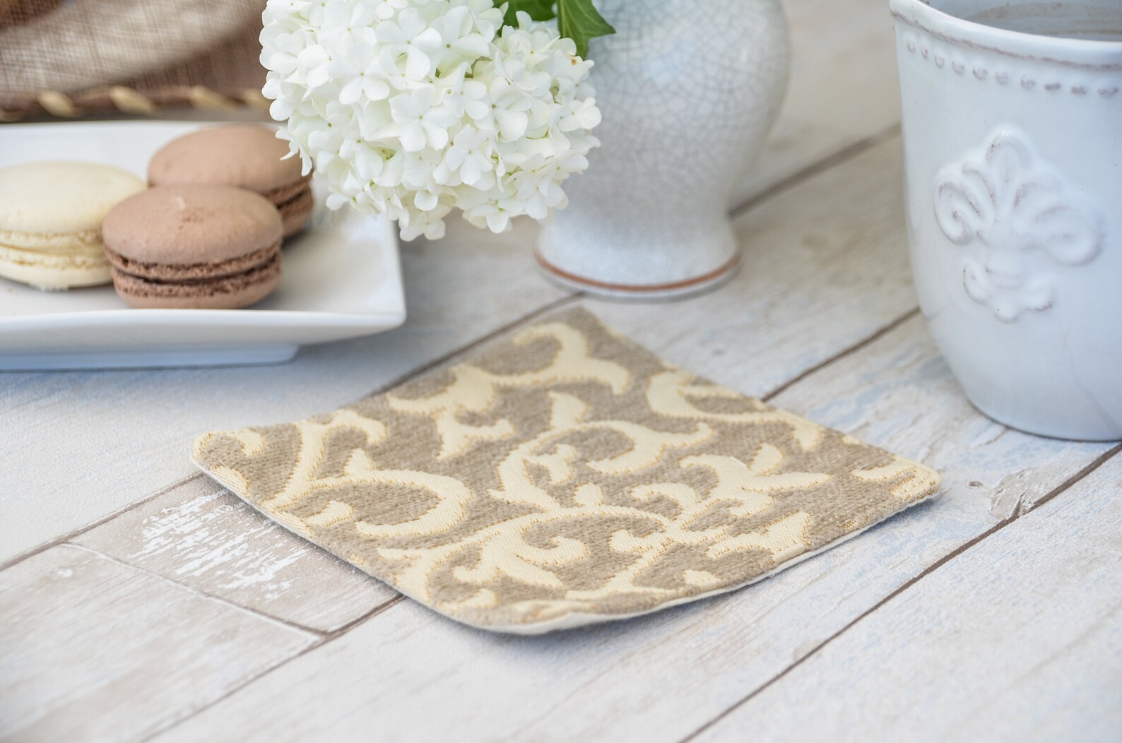 Beige Tapestry Set of Coasters 4 Pcs, Washing Machine Friendly, Soft ...