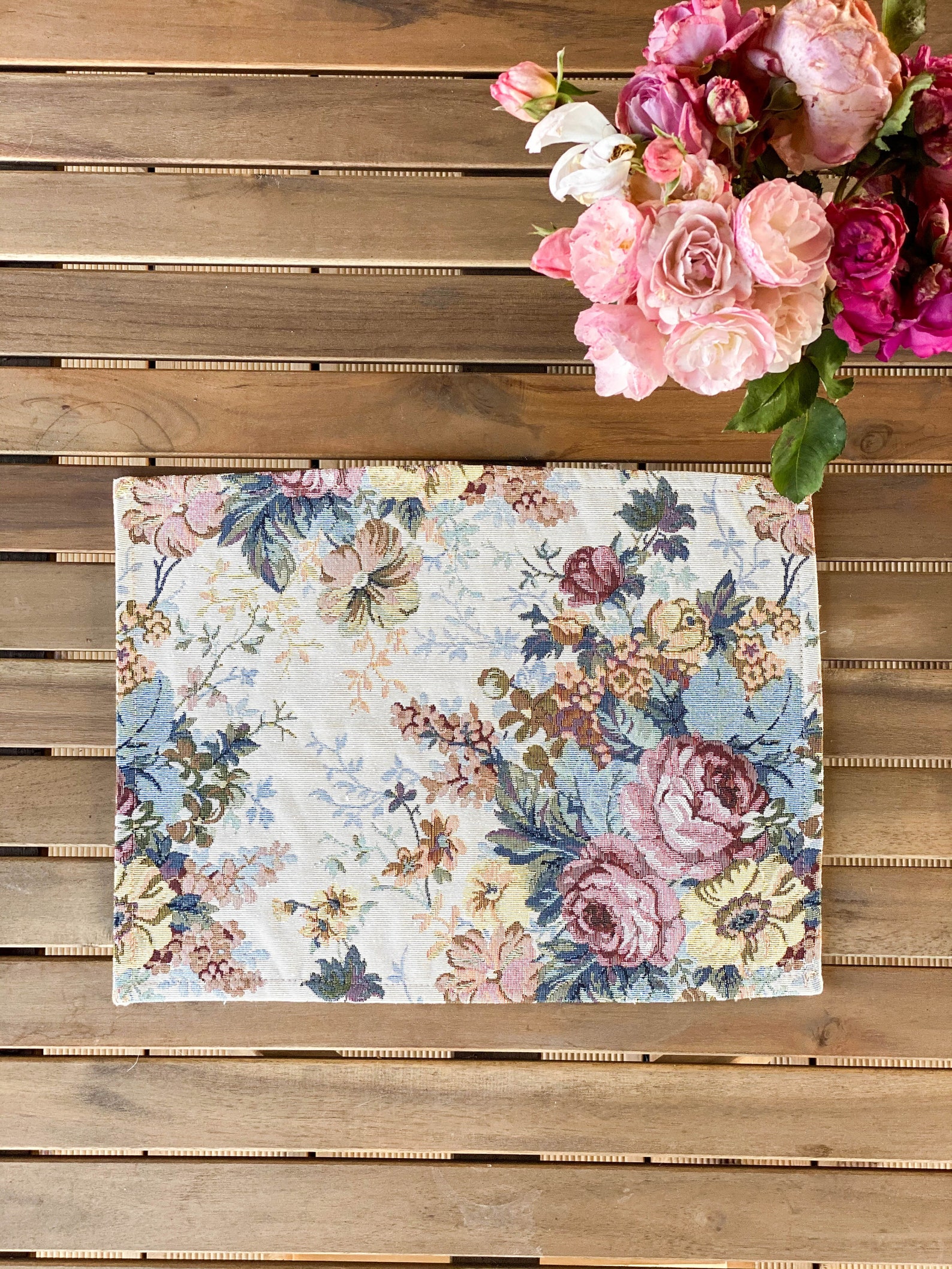 Tapestry placemats with roses botanical placemat floral | Etsy