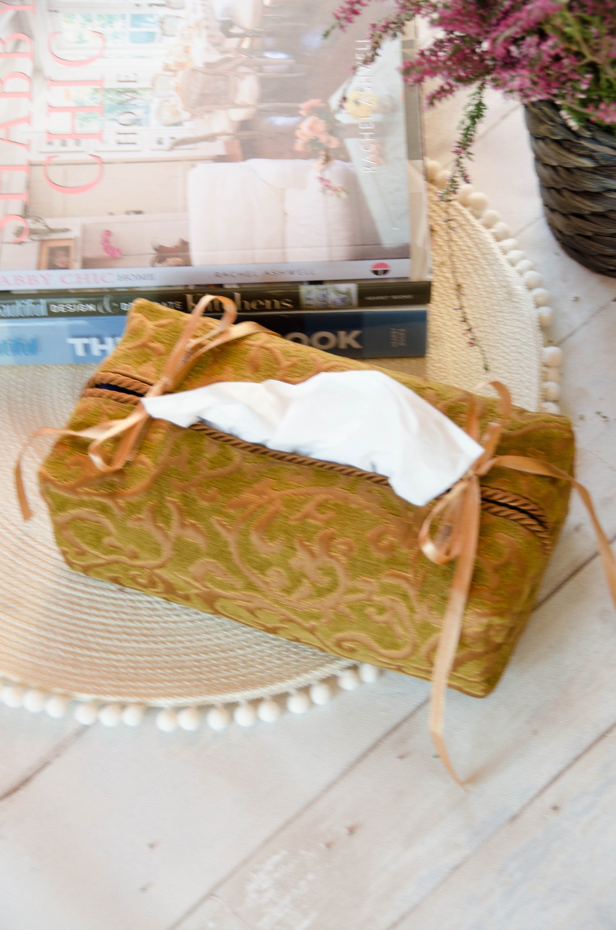 Tissue box cover made of high quality tapestry fabric house | Etsy