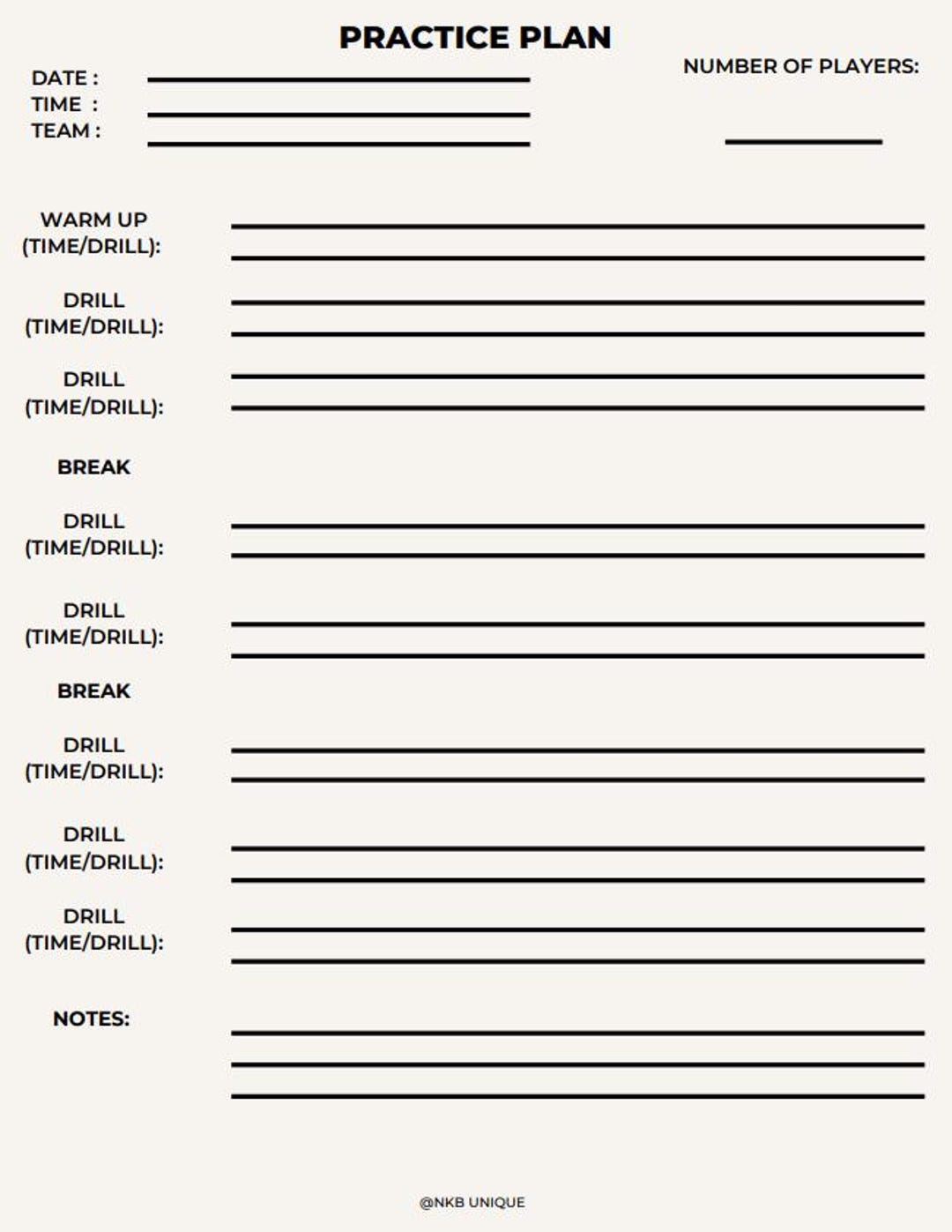 SPORTS PRACTICE PLAN Printable Template - Etsy