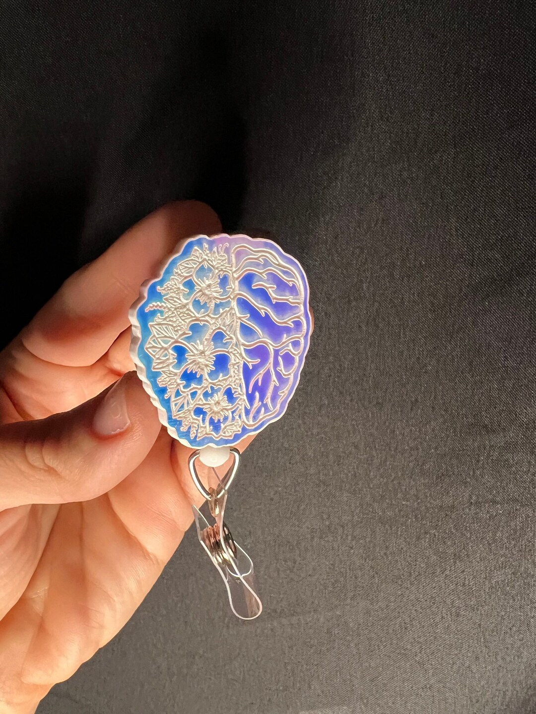 Floral Brain Nurse Badge Reel, Anatomical Brain Badge ID Holder, Brain ...