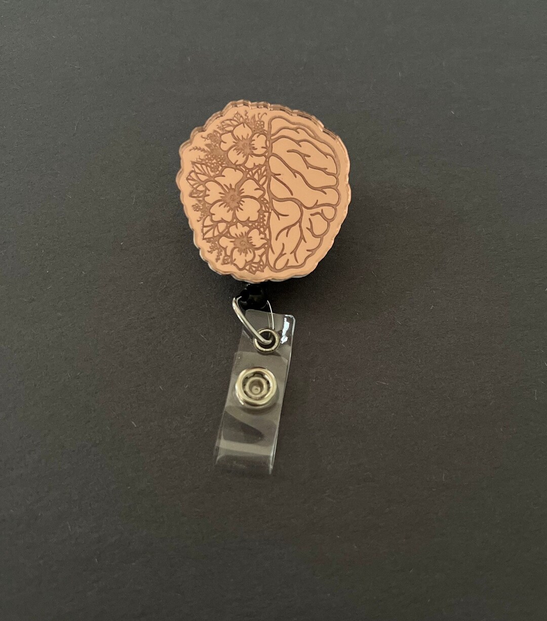 Floral Brain Nurse Badge Reel, Anatomical Brain Badge ID Holder, Brain ...
