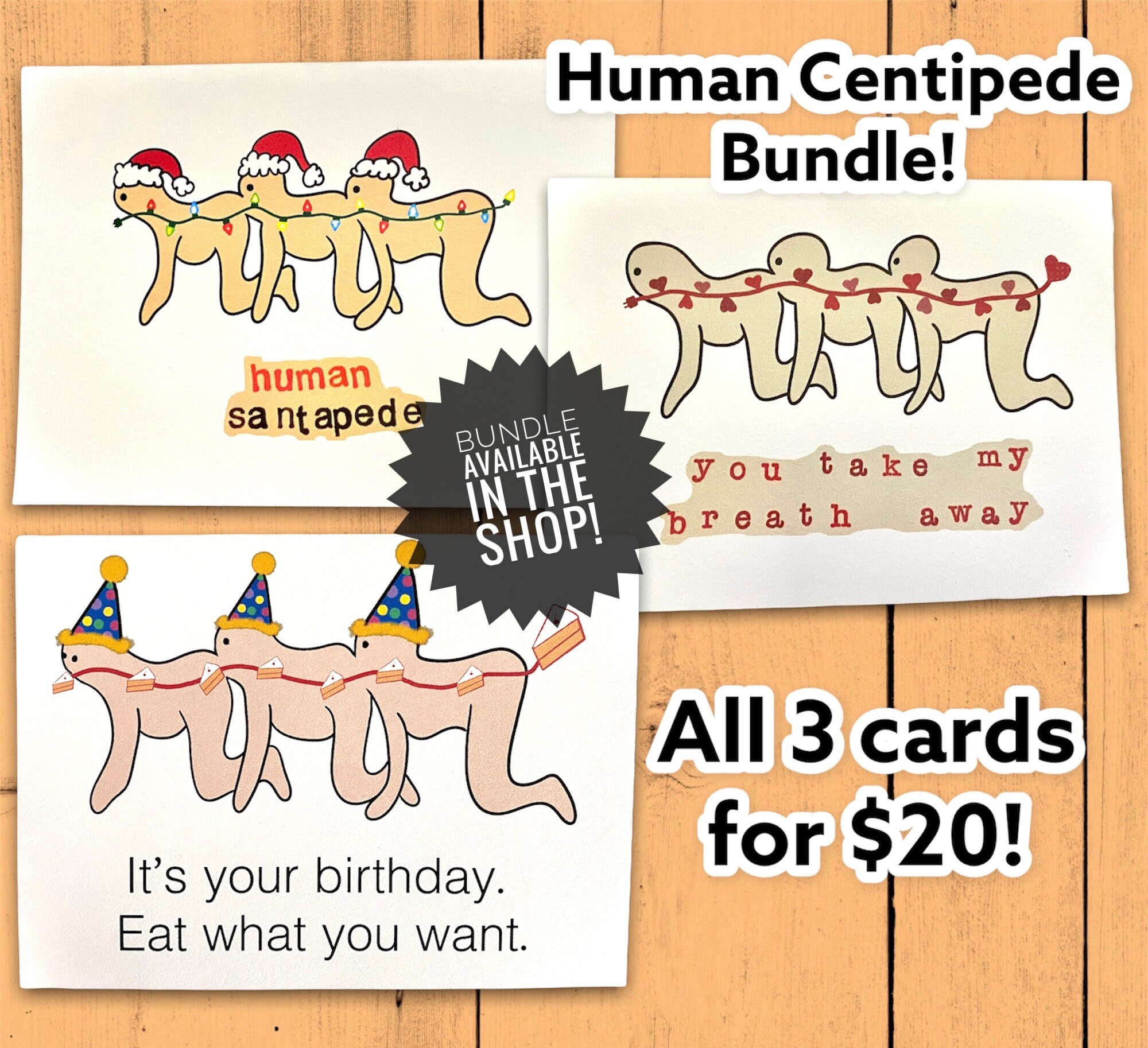 Human Centipede Santapede Horror Funny Christmas Holiday Greeting Card ...