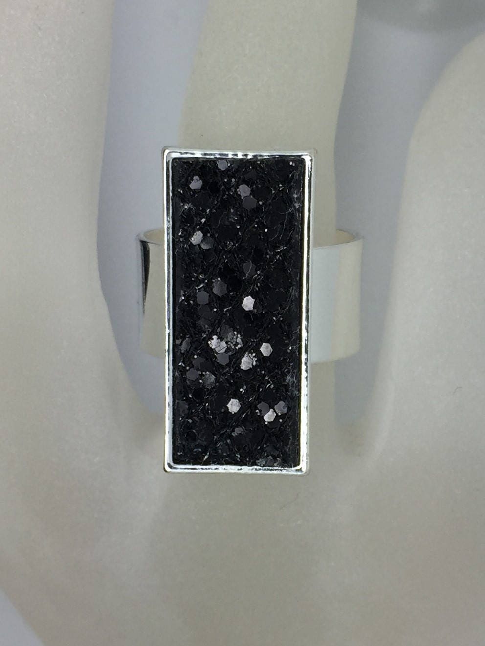 Anillo rectangular, anillo de cuero, anillo negro, anillo ajustable ...