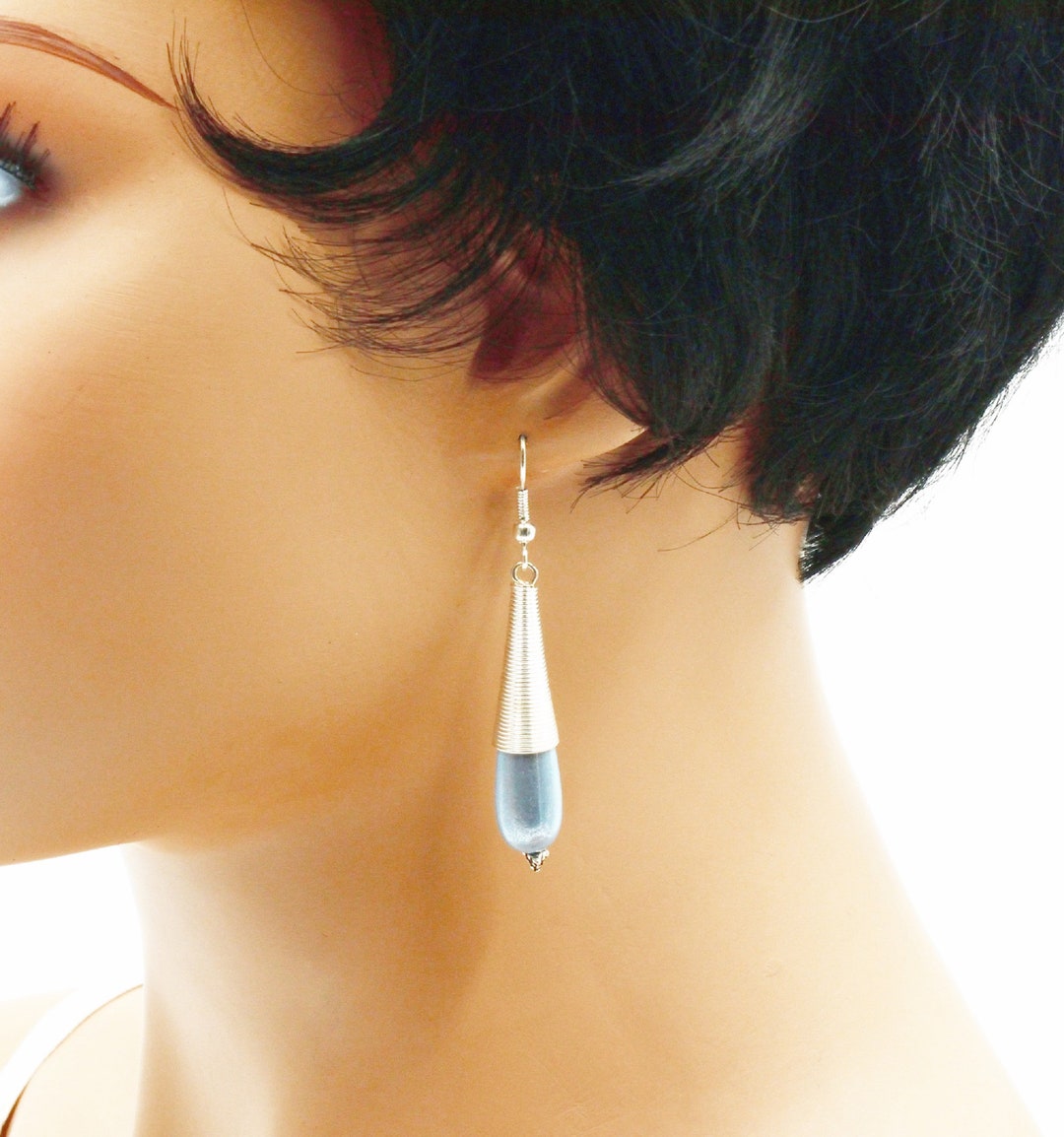 Silver Drip Earring Pastel Blue Drop - Etsy