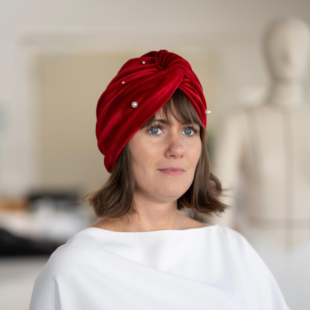 Velvet Turban With Pearls for Women/turban/cap/chemo/alopecia/leukemia ...