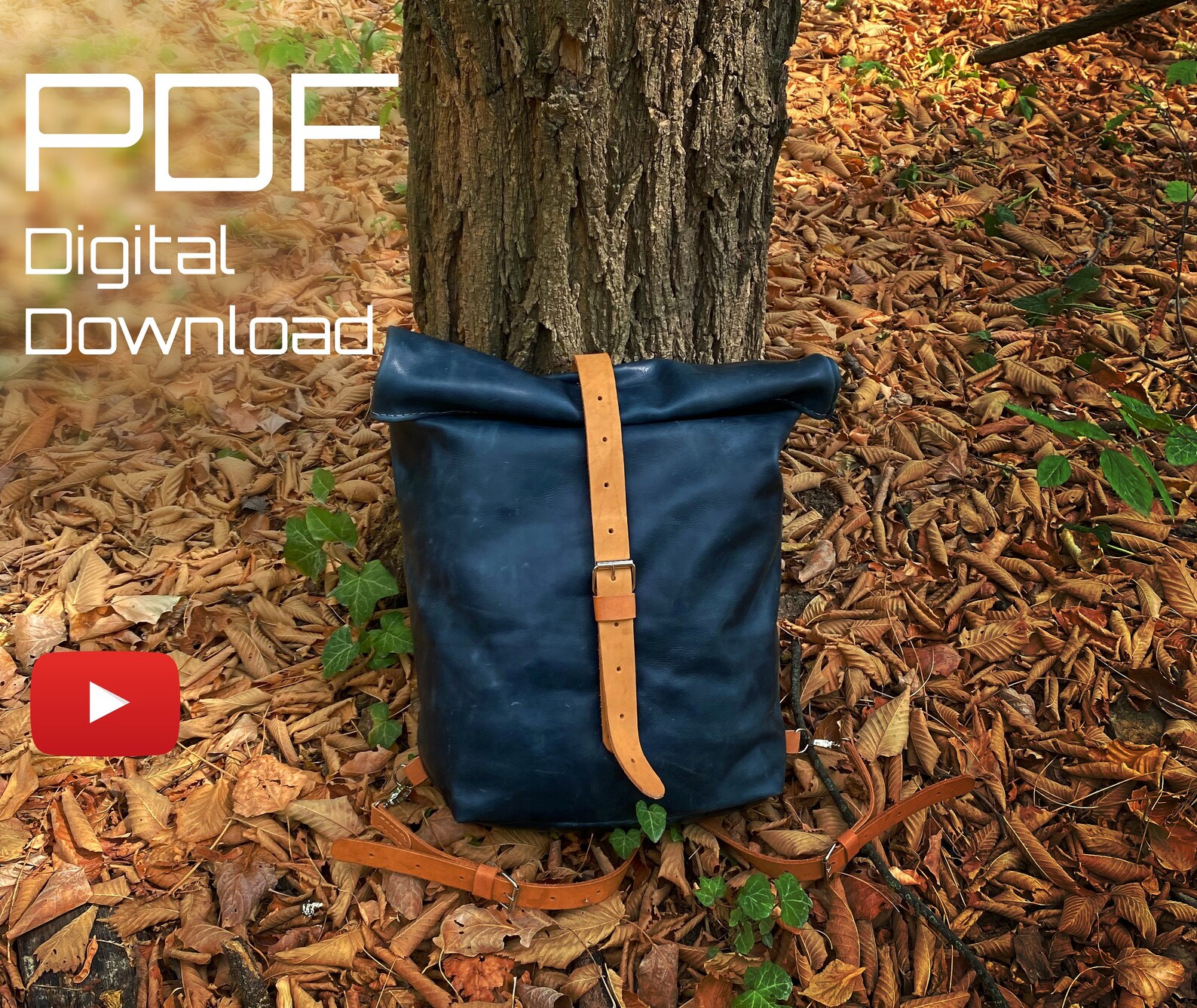 Rolled Roll Top Backpack Leather Rugsack DIY Pattern Template Digital ...