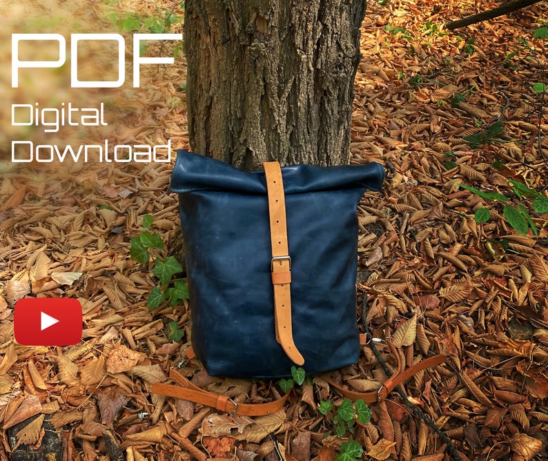 Rolled Roll Top Backpack Leather Rugsack DIY Pattern Template Digital ...