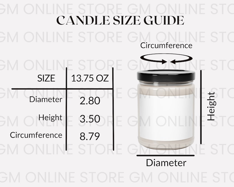 Candle Size Chart Candle Mock up Candle Care Instructions Candle Mockup ...
