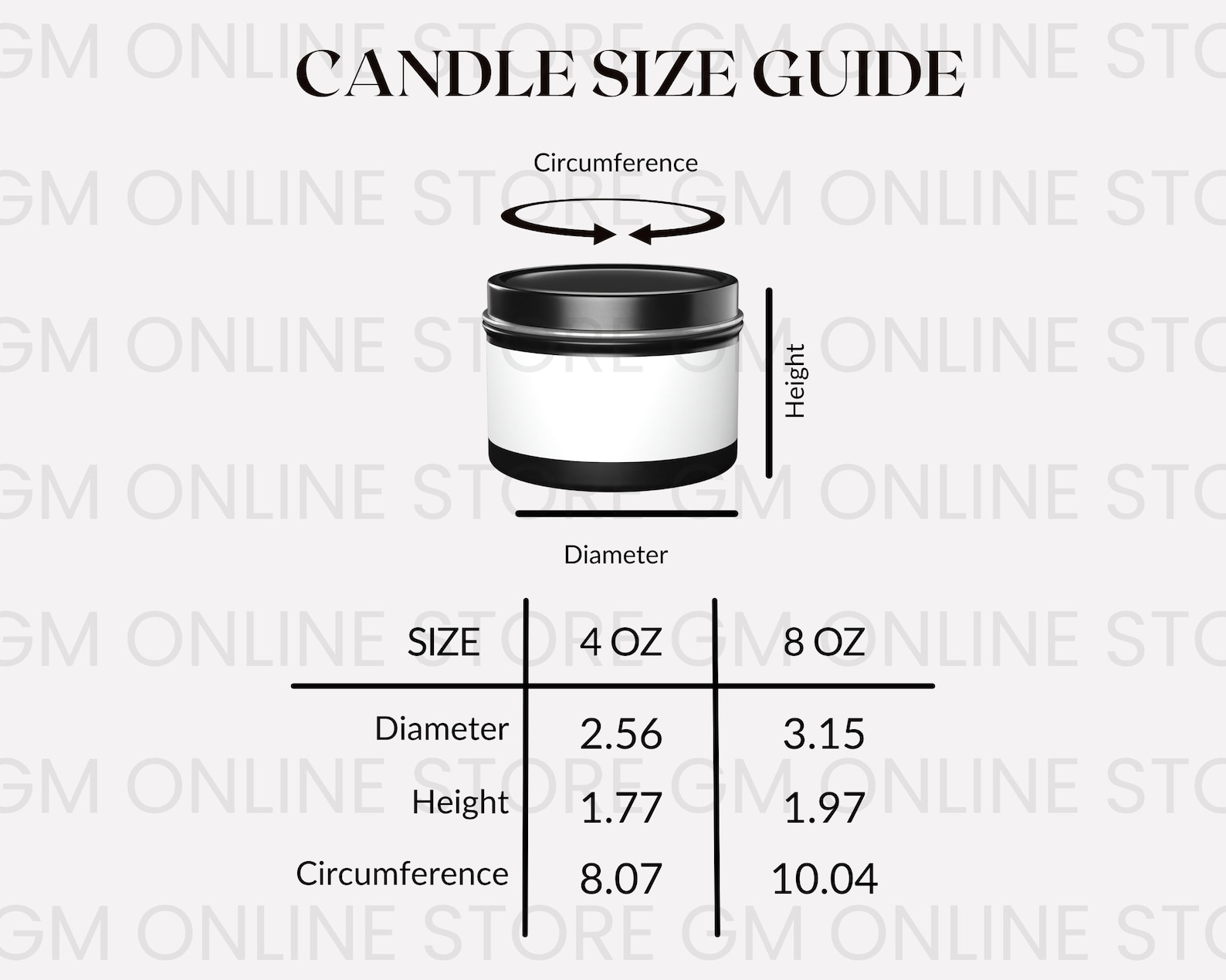 Candle Size Chart Candle Mock up Candle Care Instructions Candle Mockup ...