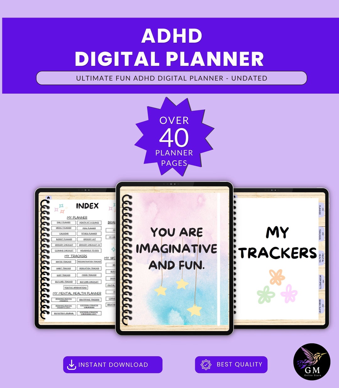 ADHD Digital Planner-adult ADHD Daily Planner-self Care & Habit Tracker ...