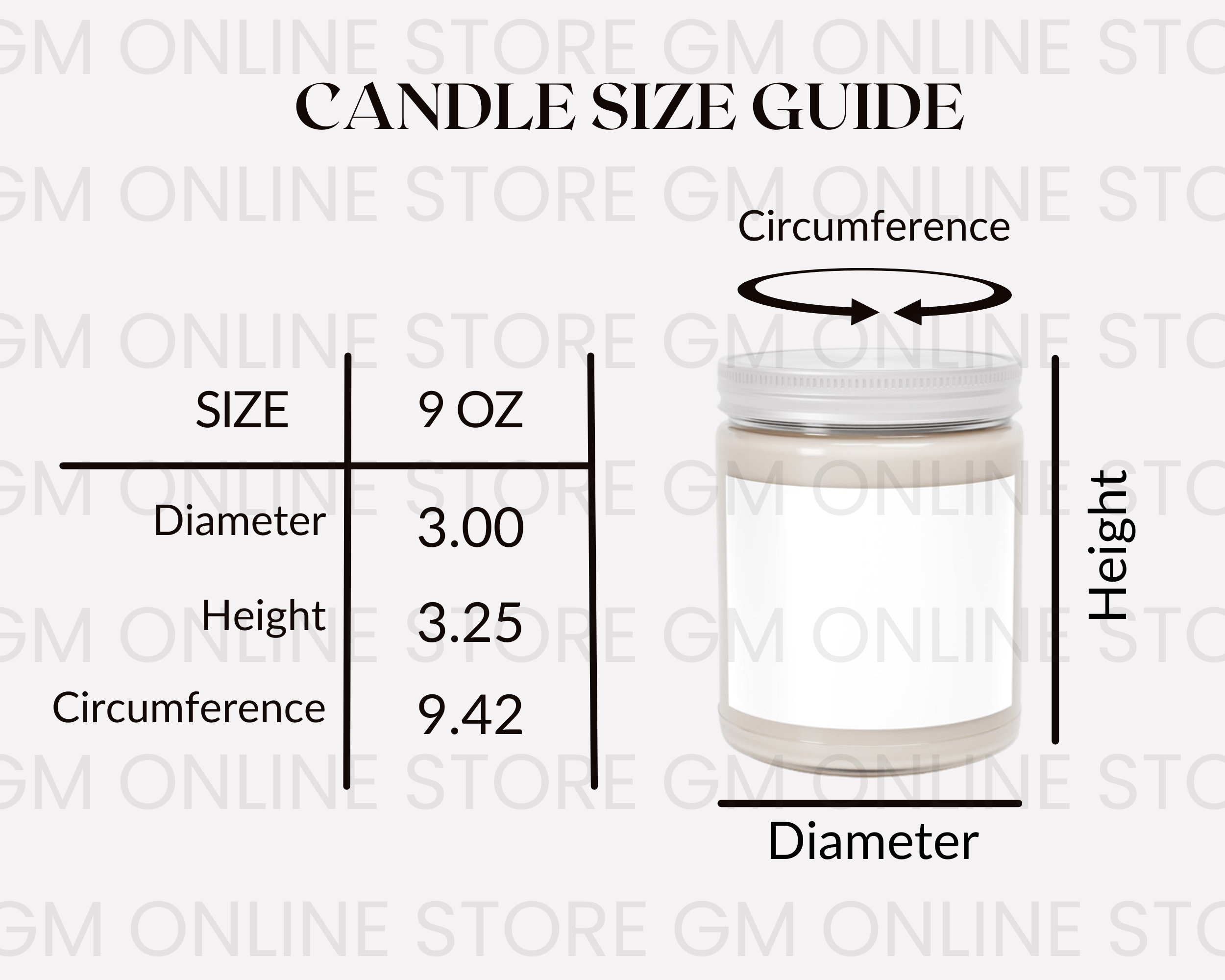 Candle Size Chart Candle Mock up Candle Care Instructions Candle Mockup ...