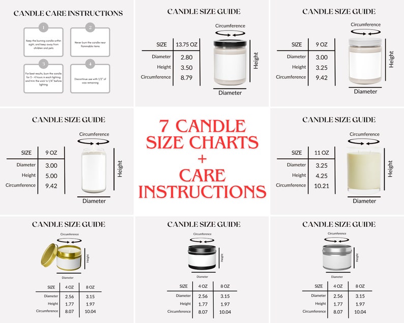 Candle Size Chart Candle Mock up Candle Care Instructions Candle Mockup ...