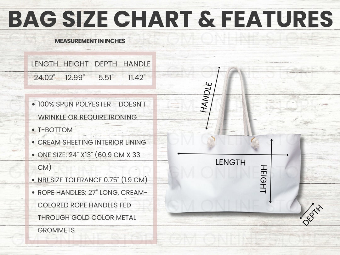 Weekender Bag Mockup-weekender Bag Size Chart-canvas Tote Mockup-generic Brand Weekender Bag ...