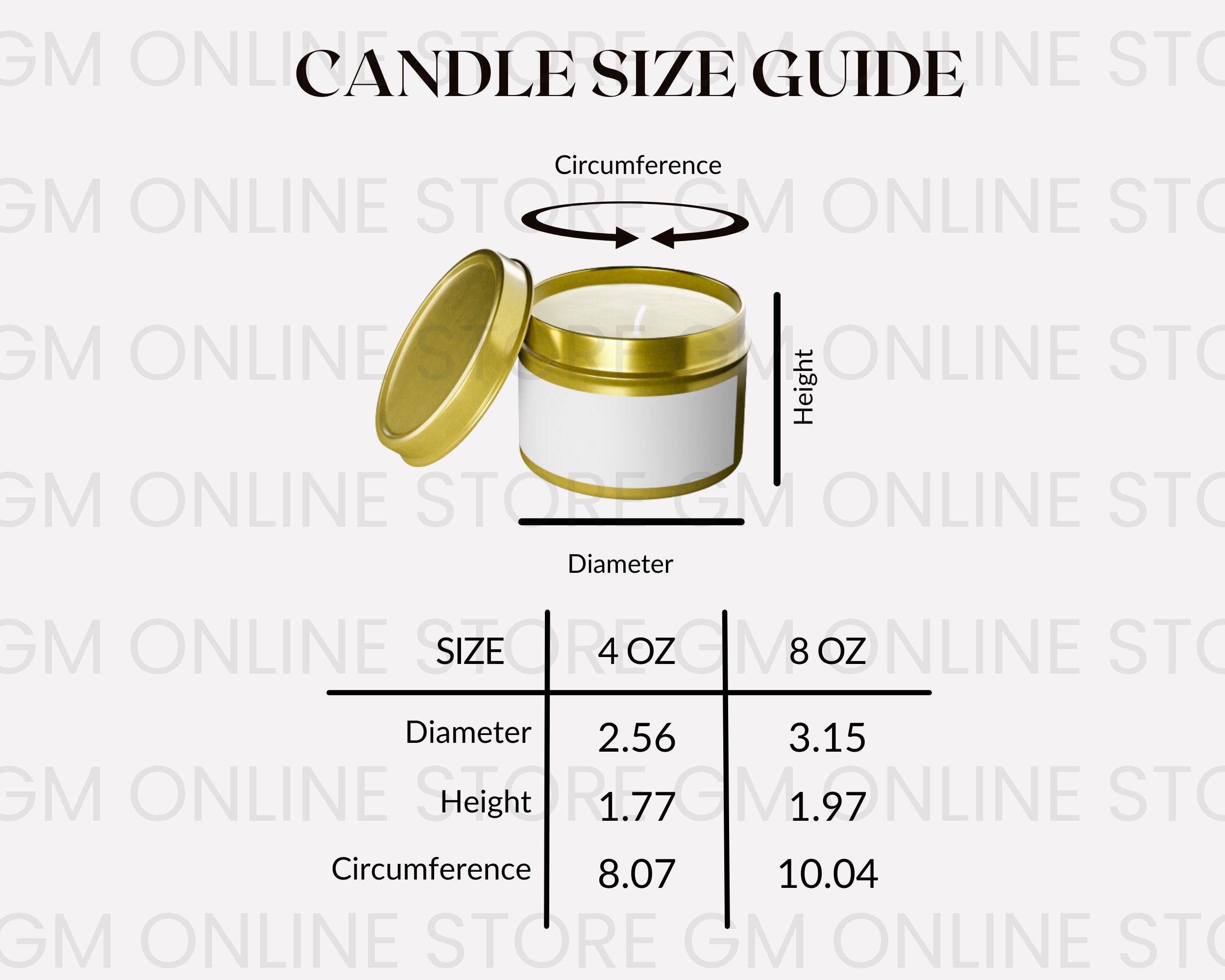 Candle Size Chart Candle Mock up Candle Care Instructions Candle Mockup ...