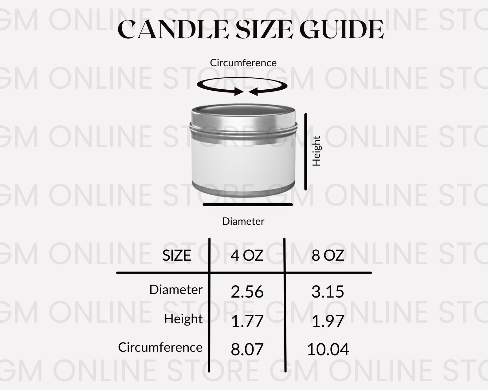 Candle Size Chart Candle Mock up Candle Care Instructions Candle Mockup ...