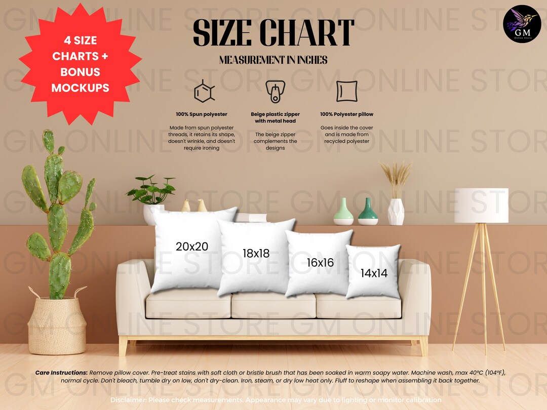 Square Pillow Size Chart Mockup Square Pillow Mockup for Printify ...